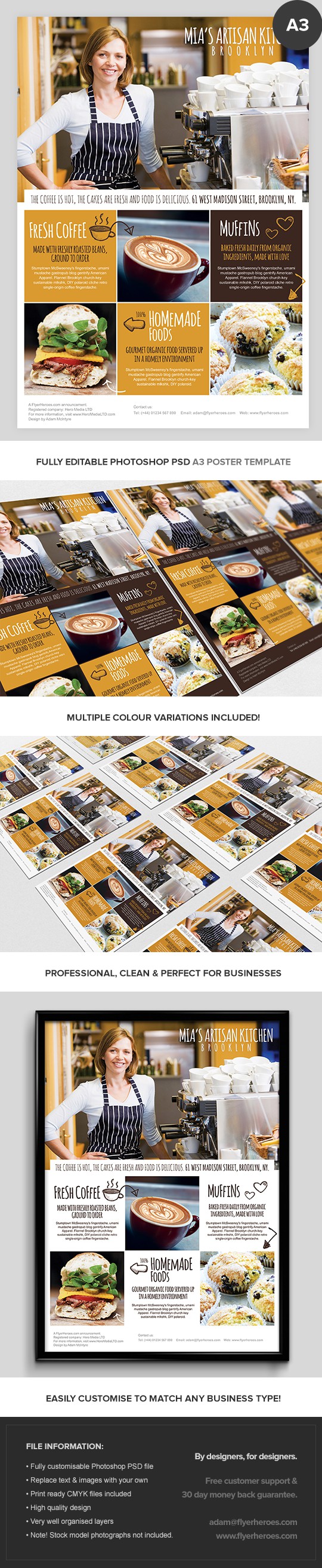 A3 Coffee Shop Poster Template - FlyerHeroes