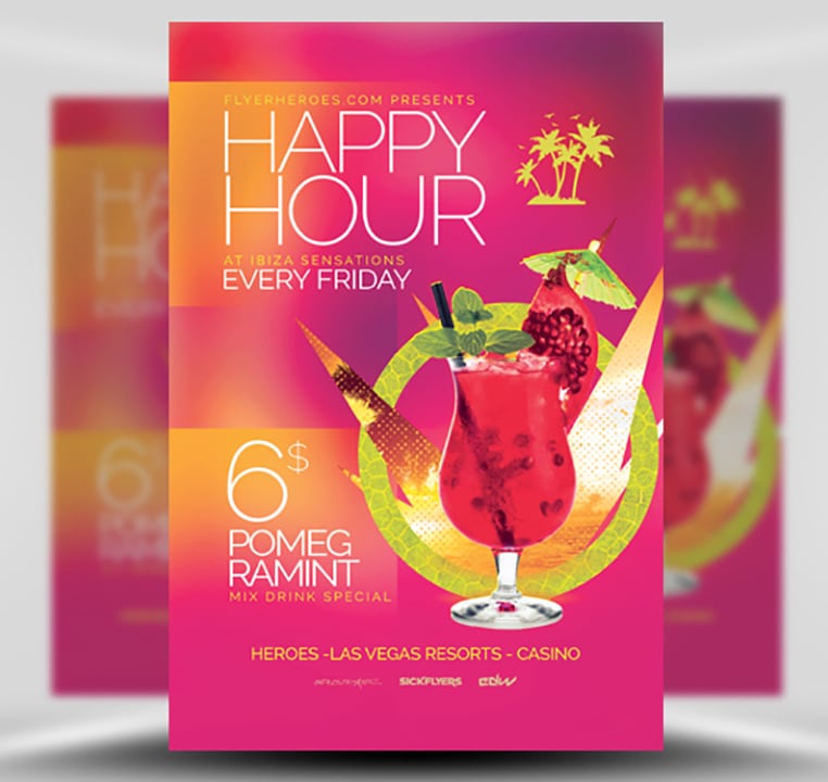 Minimal Happy Hour Flyer Template FlyerHeroes