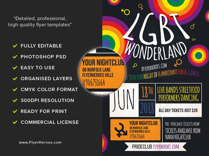 LGBT Wonderland Flyer Template FlyerHeroes