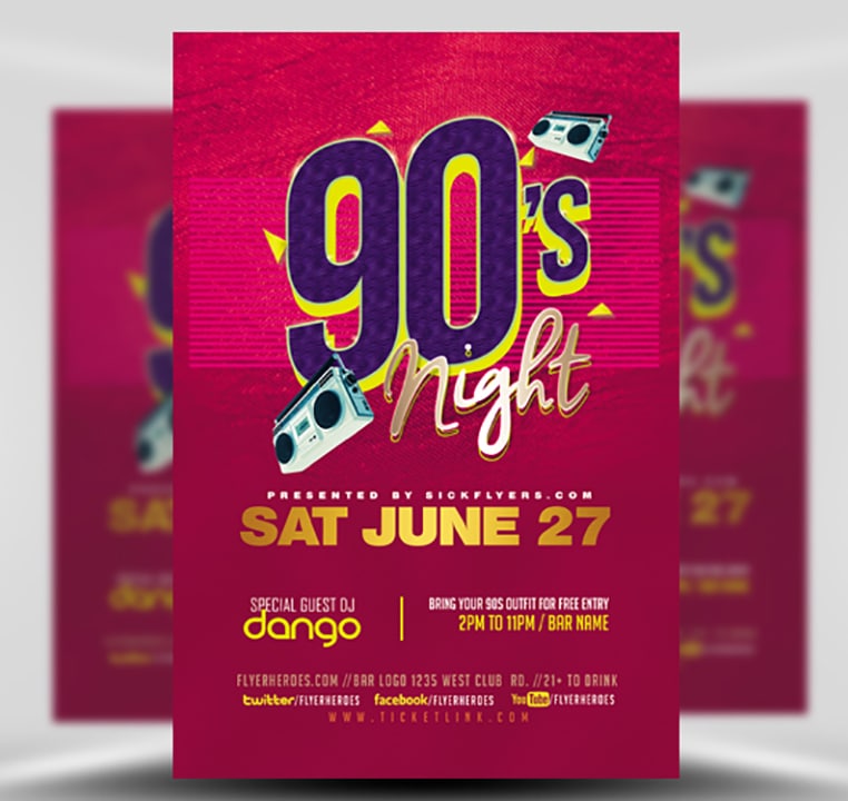 90s Party Flyer Template FlyerHeroes